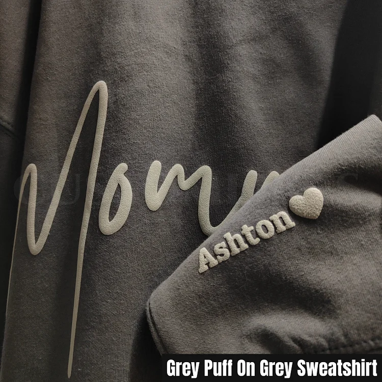 Puff Print Mama Sweatshirt With Kid Names On Sleeve