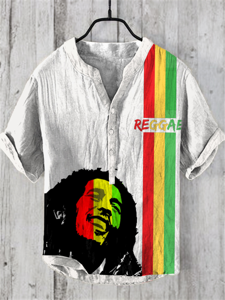 Comstylish Men's Reggae Art Linen Blend Shirt