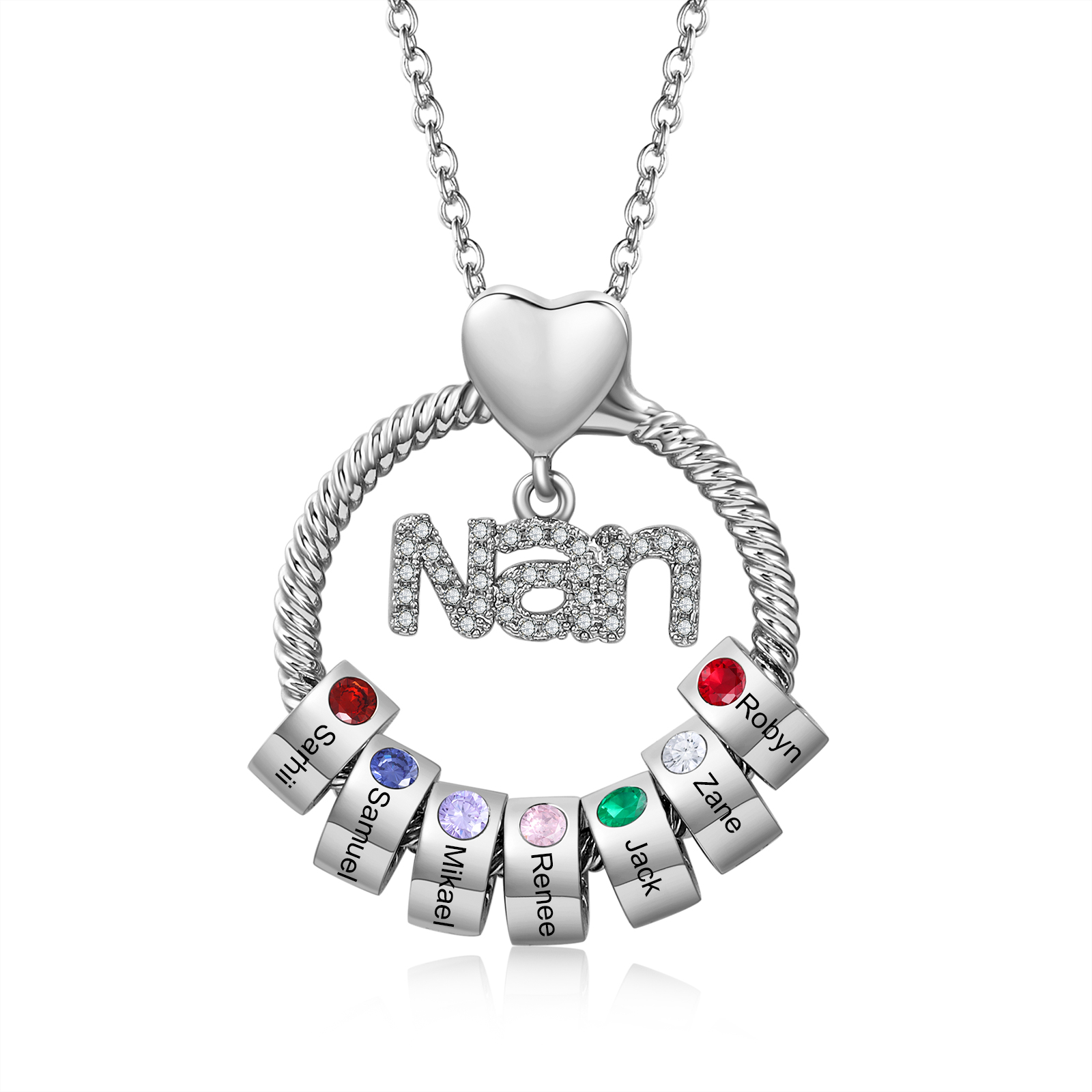 7 Names-Personalized Nan Circle Necklace With 7 Birthstones Pendant ...