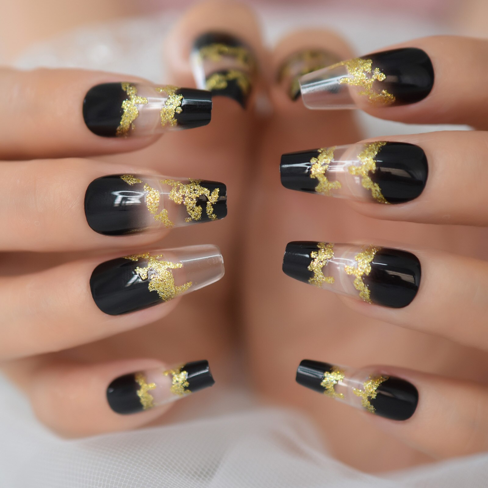 Churchf Transparent Glitter French Press on False Nails Medium Squoval ...