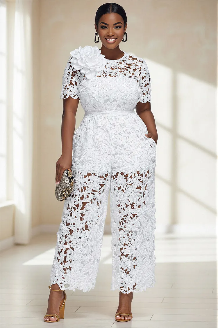 Xpluswear Design Plus Size Cocktail Party Elegant White Round Neck ...