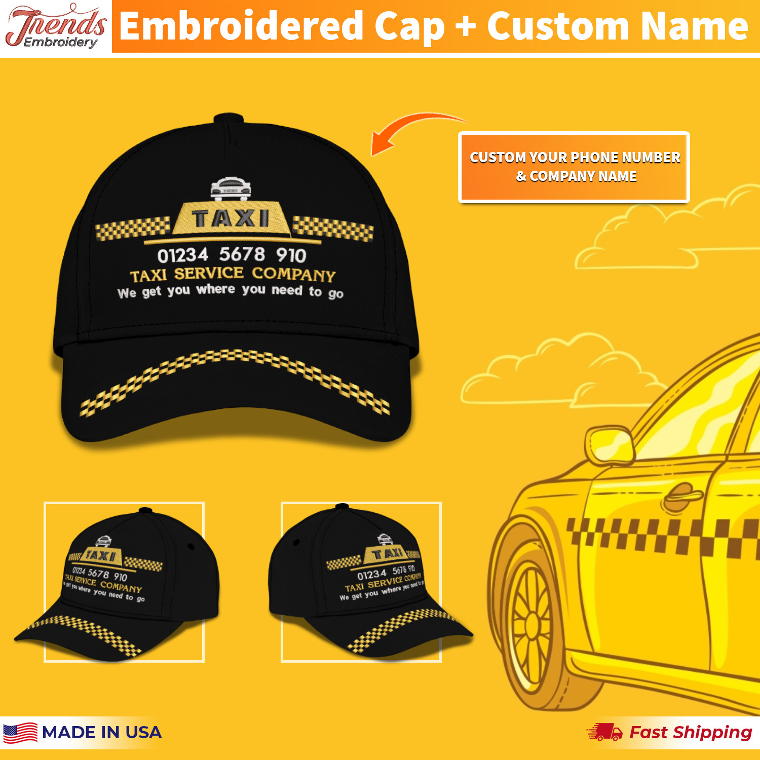 Taxi Driver Custom Embroidery Cap Taxi Service Hat