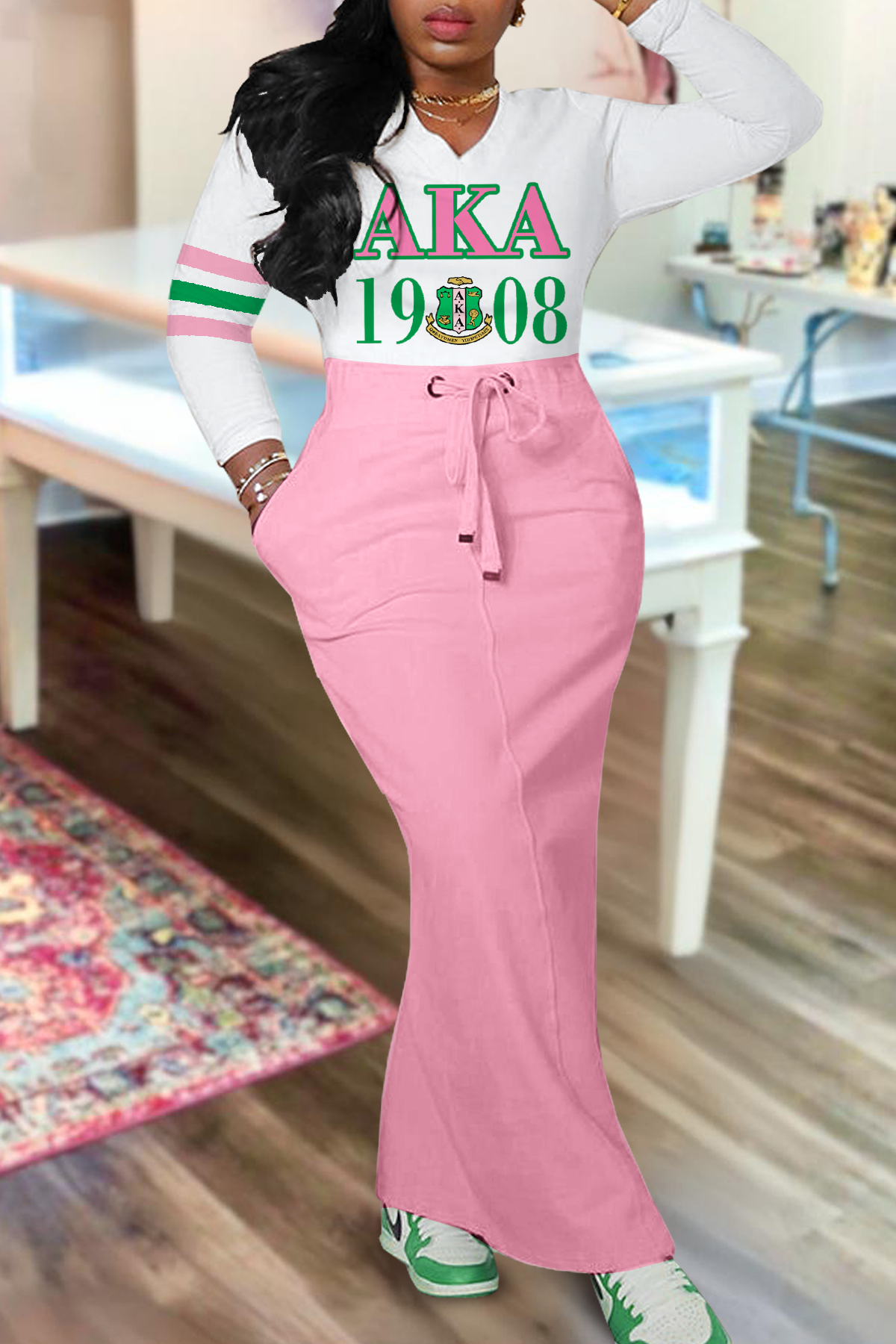 Women's set | Alpha Kappa Alpha Sorority Top and Skirt Two-Piece Set ...