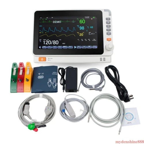 (UK Plug) Portable 10" Multi-Parameter Patient Monitor ECG NIBP RESP ...