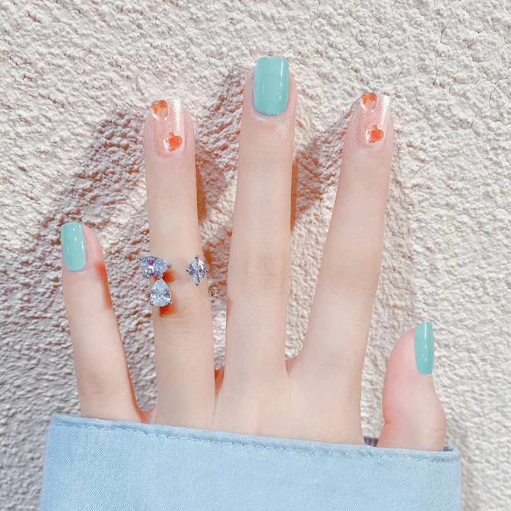 Churchf Blue Love Diamond Crystal Fake Nails Press on Nail Designs Art ...