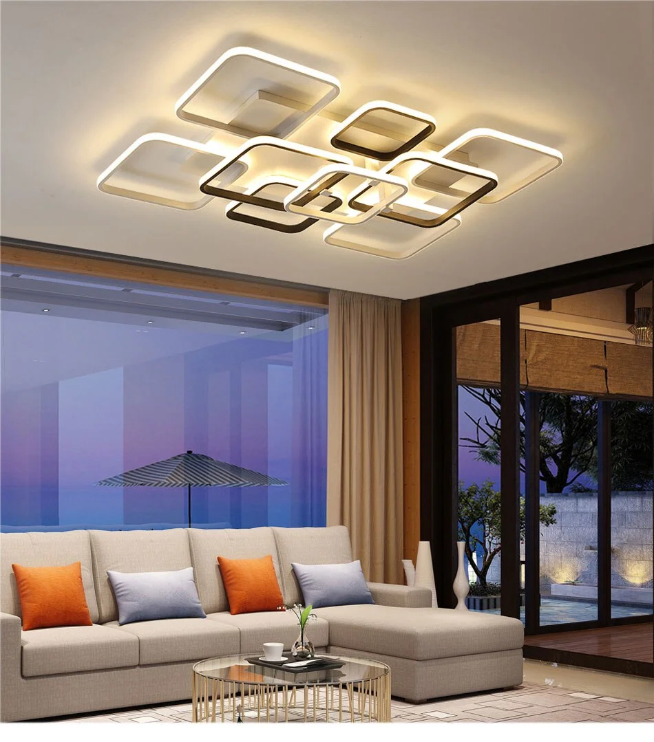 Grey White Rectangle Shape Modern LED Ceiling Lights For Living Room ...