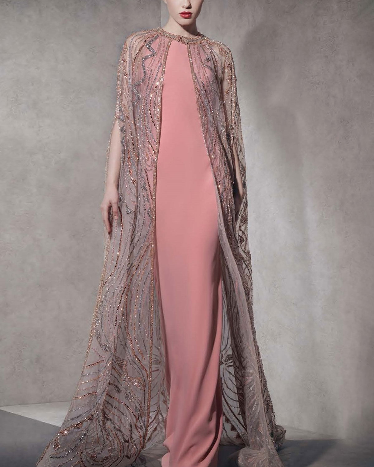 Sleeveless Gown with Floor-Length Cape