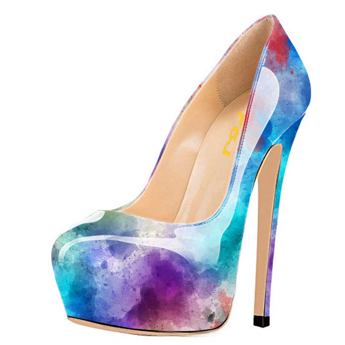 Colorful Dye Print Patent Leather Stiletto Heels Platform Pumps