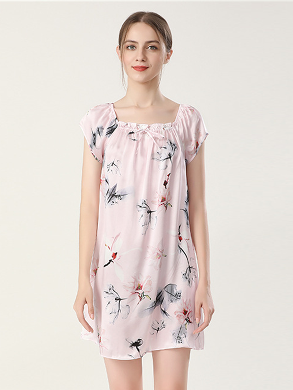 Realsilklife | Pink Fancy Pure Silk Nightgown For Women