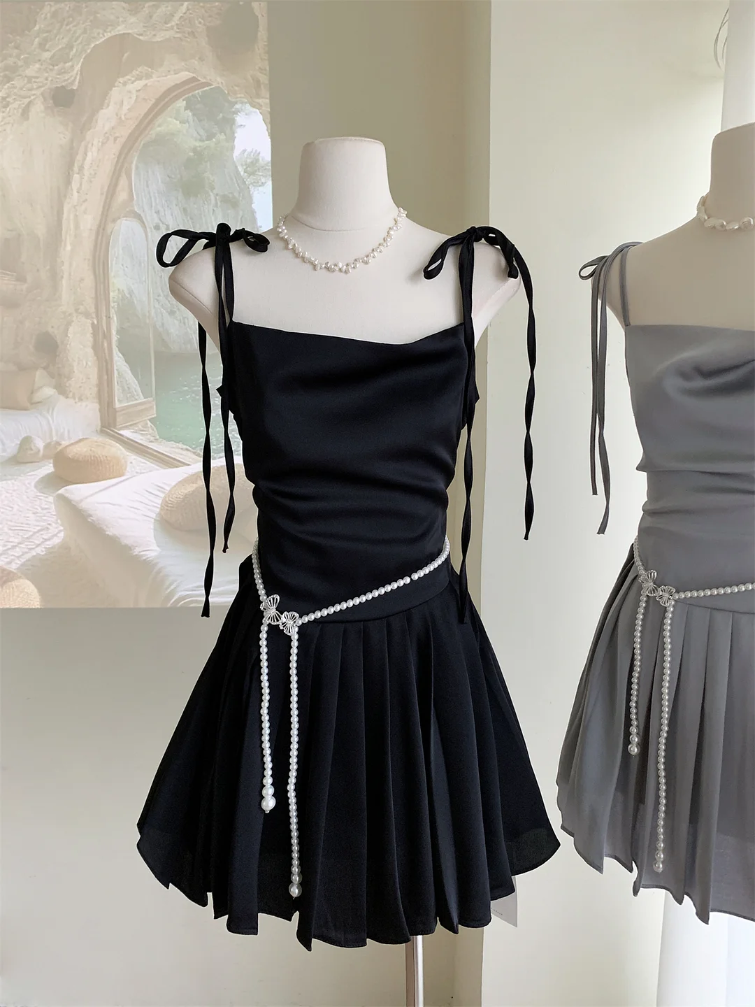 Churchf Spaghetti Strap Solid Color Satin Dress Women Banquet Mini ...