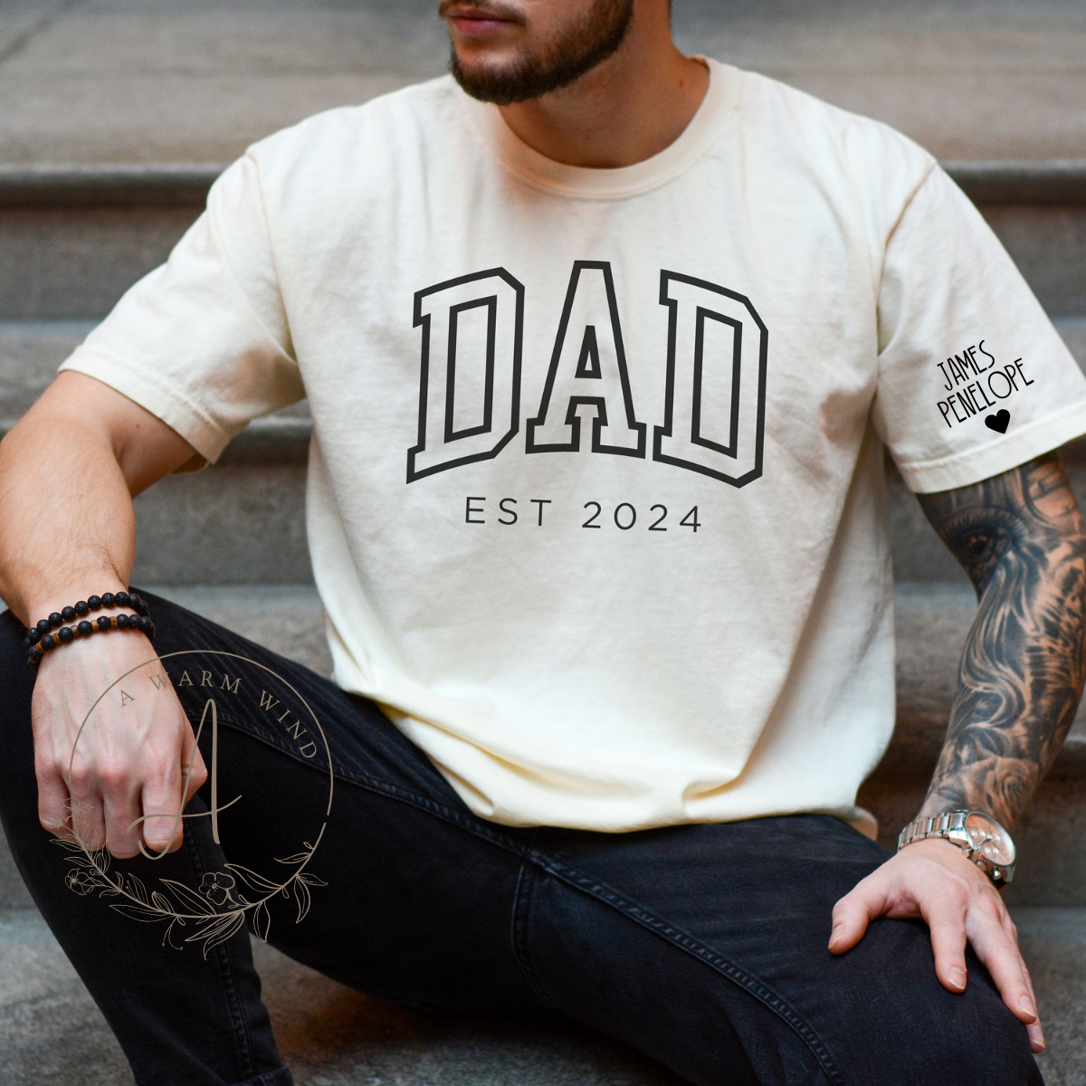 Timeless Fatherhood-Custom Dad Shirt with Kids Names On Sleeve