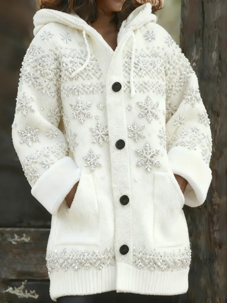 Christmas Embroidered Snowflake Cardigan Hooded Sweater 49.99