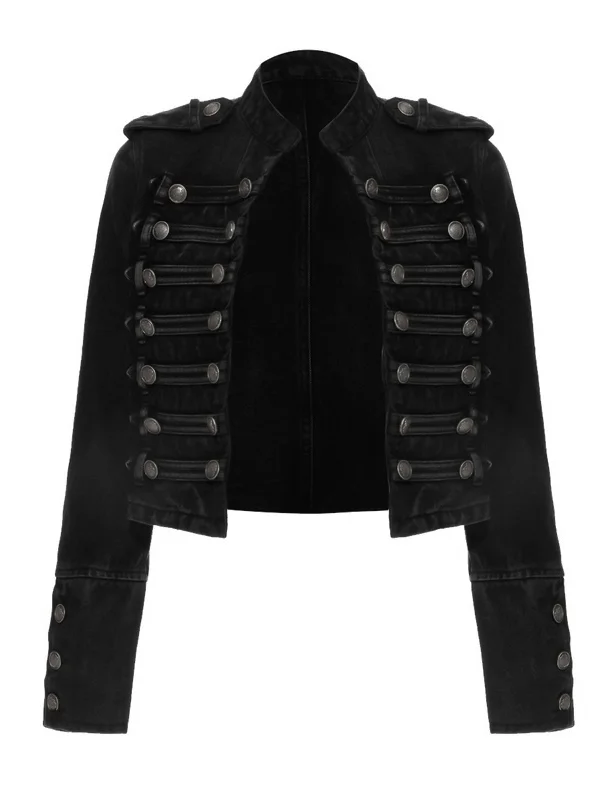Gothic Dark Street Buttoned Handmade Washed Ripped Solid Denim Jacket