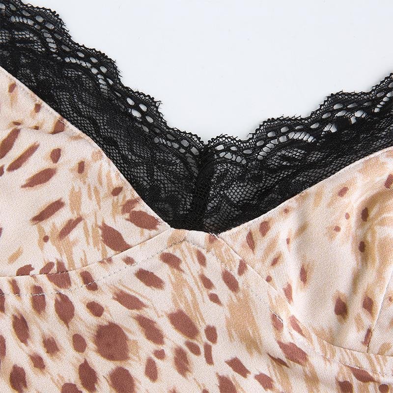 LEOPARD LACE V-NECK SLING VEST