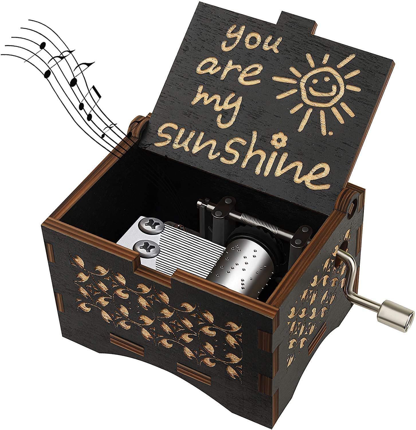 Saker® Wooden Hand Crank Music Box You Are My Sunshine Melody Vintage ...