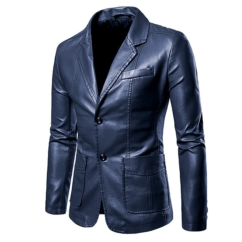 Men's Solid Slim Pu Jacket