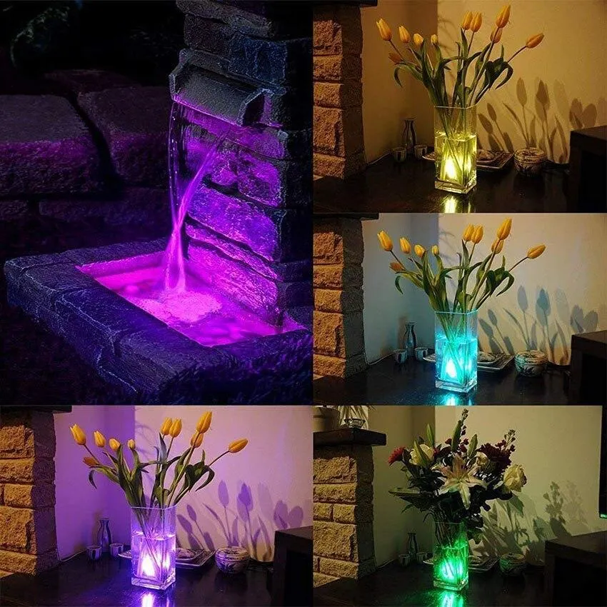Battery Operated Waterproof RGB Submersible LED Light Underwater Night ...