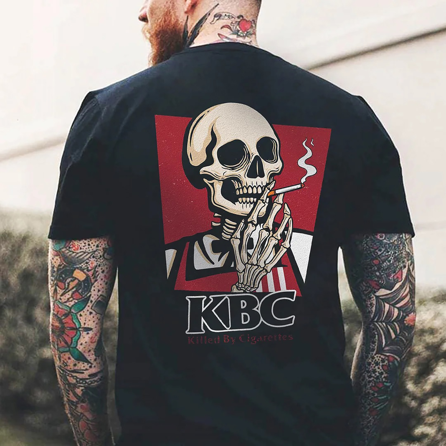 KBC Skull Smoking Black Print T-shirt