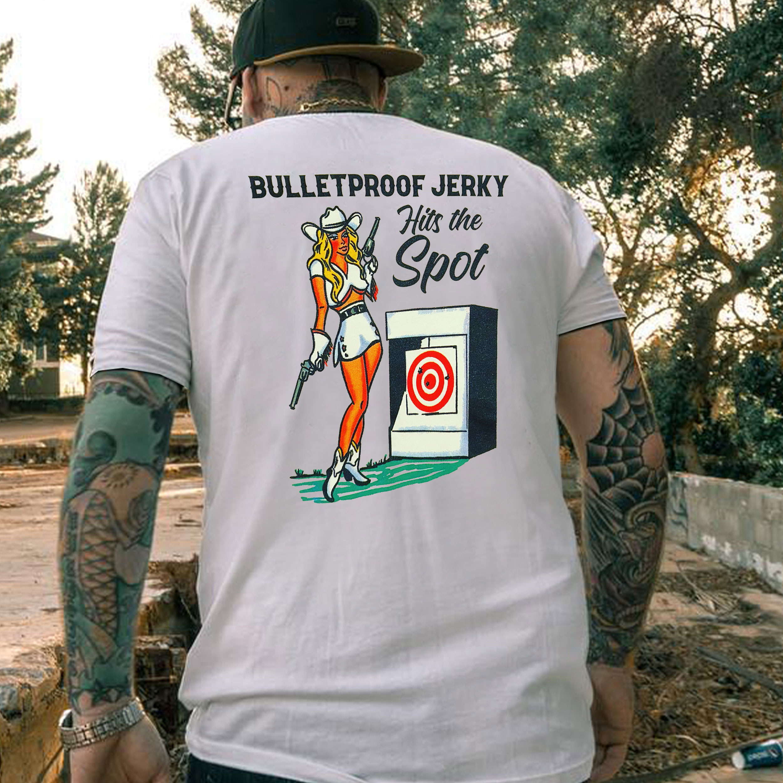 BULLETPROOF JERKY Sexy Lady White Print T-Shirt