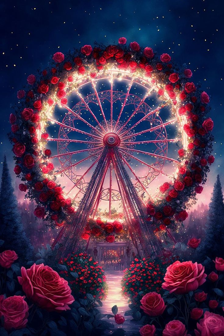 Rose Ferris Wheel (velvet cloth) full crystal round/square diamond painting