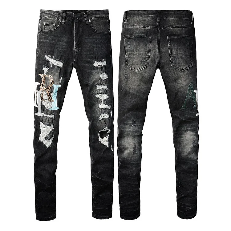 Amiri Jeans denim black ripped pants slim straight fit print