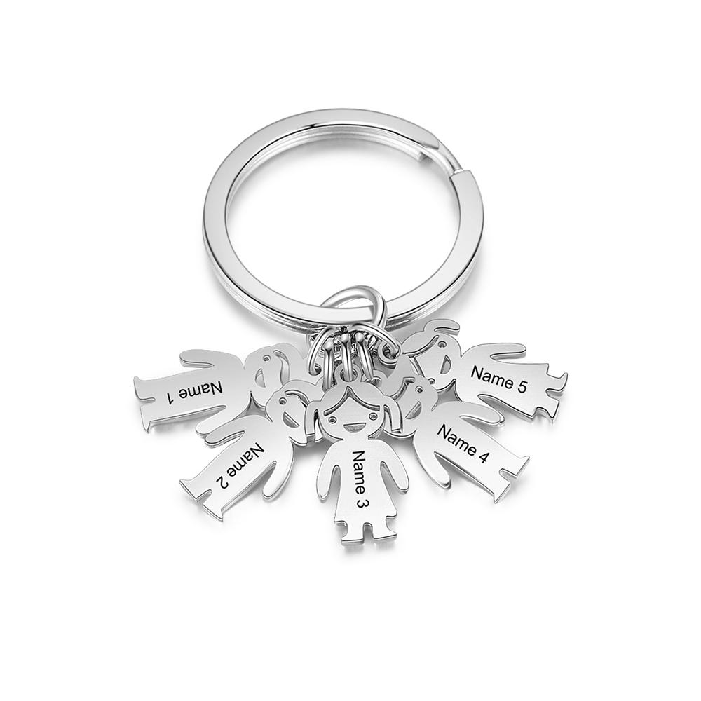 Personalized Key Chain | Engraved Names Key Chainwith 5 Children Charms ...