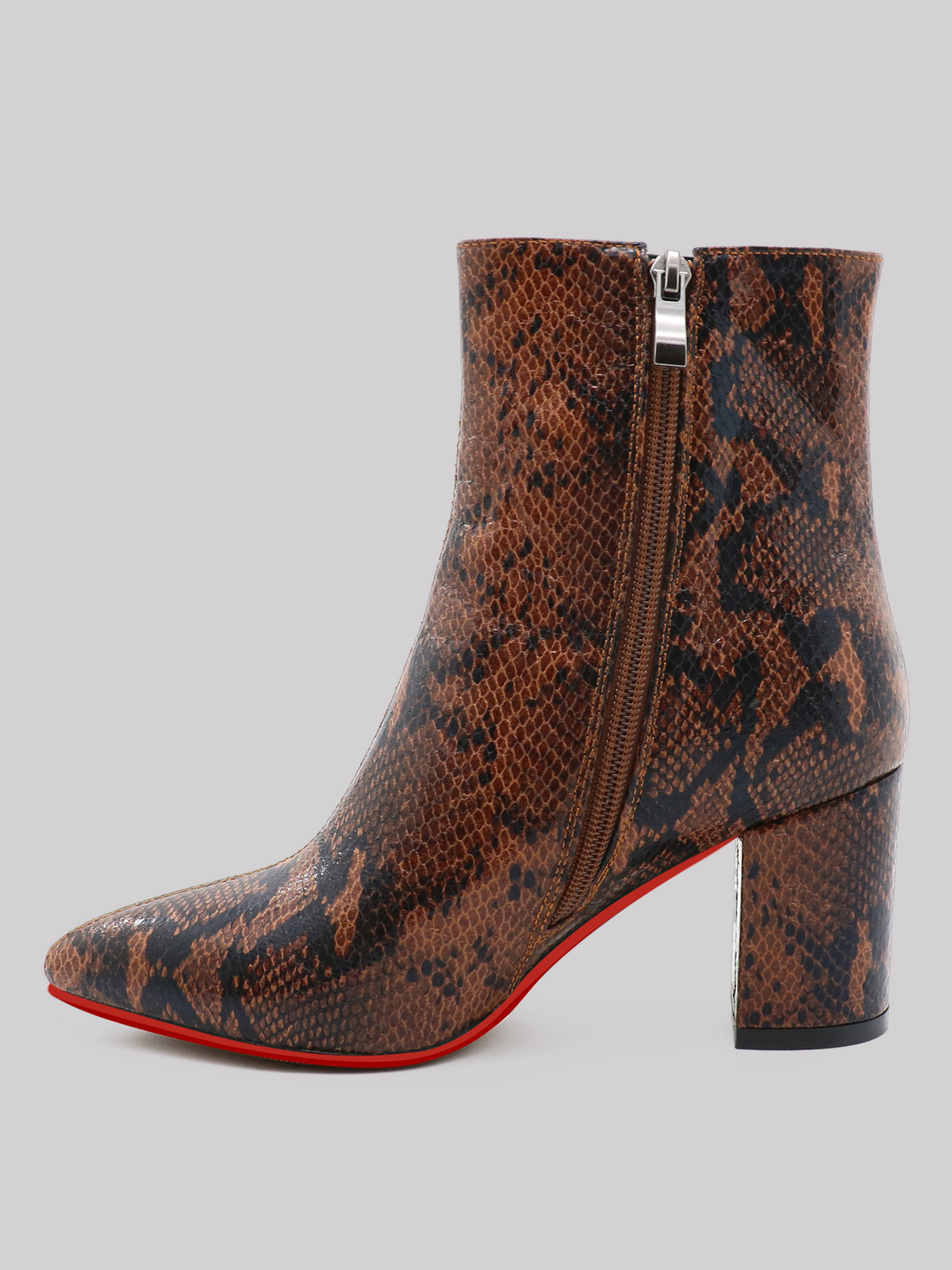 75mm Women's Ankle Booties Chunky Block Heel Pointed Toe Zipper Red ...