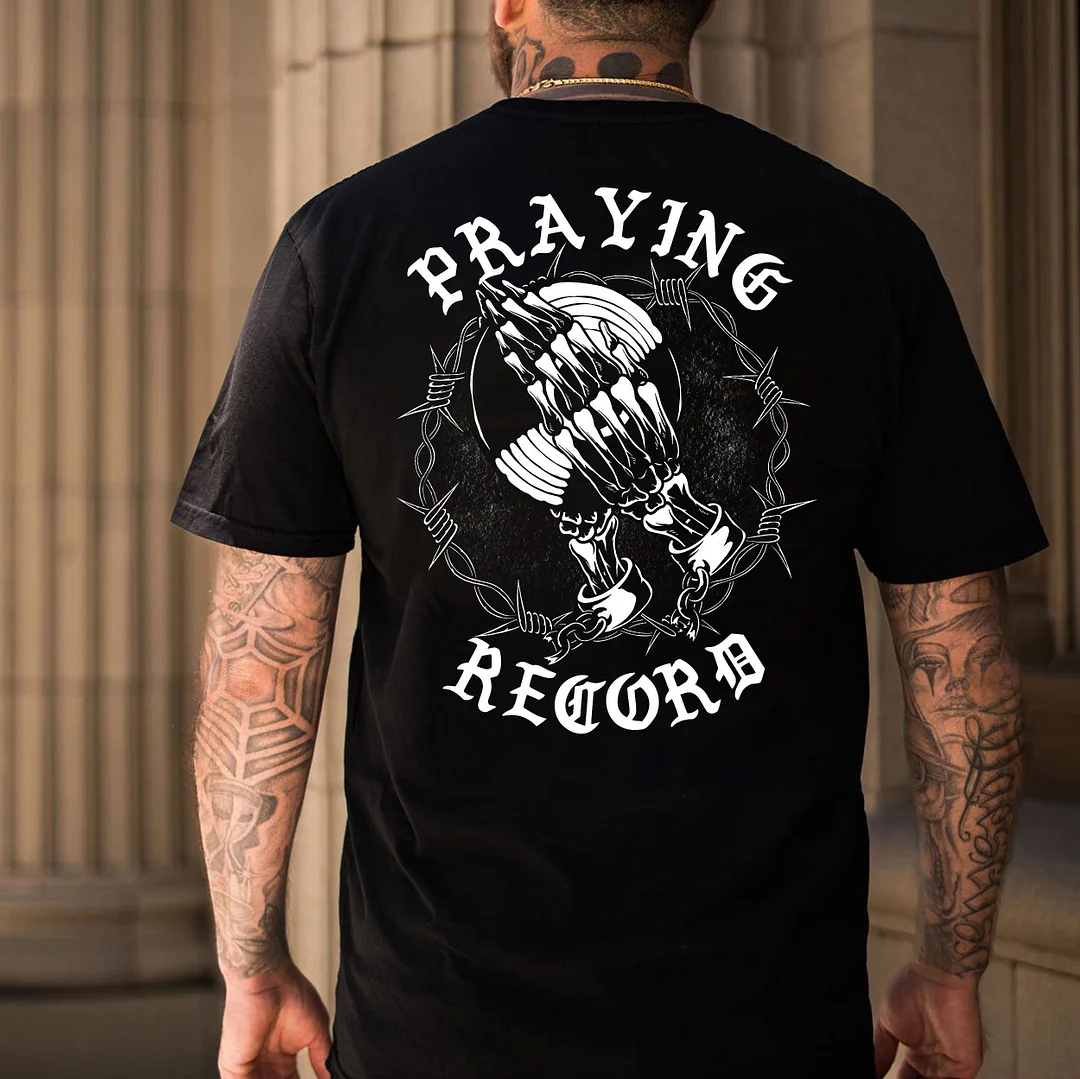 PRAYING RECORD Black Print T-Shirt