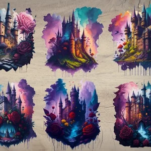 12 watercolor colorfull castles sublimation bundle png, Background free ...