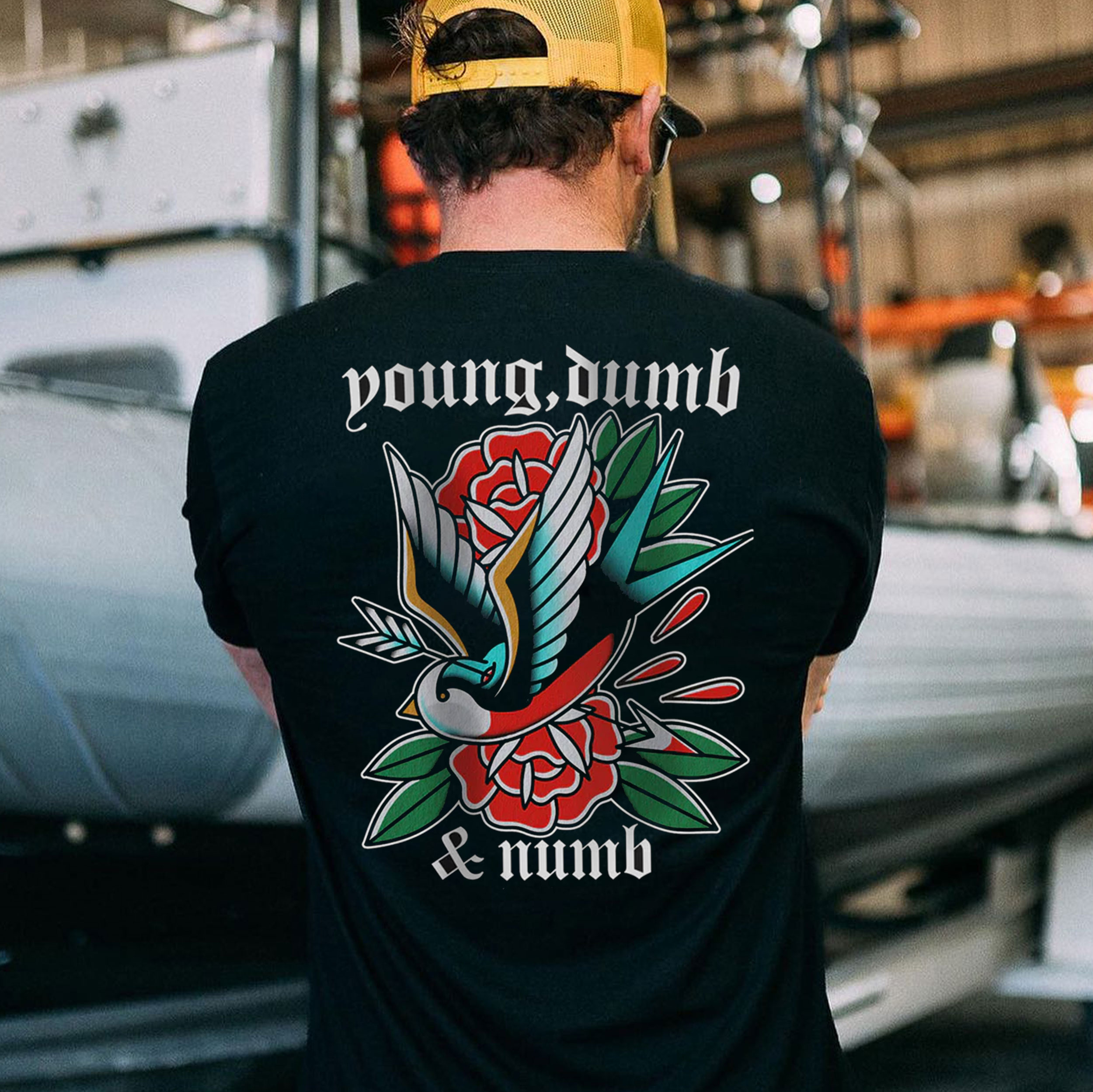 YOUNG DUMB & NUMB Roses Black Print T-shirt