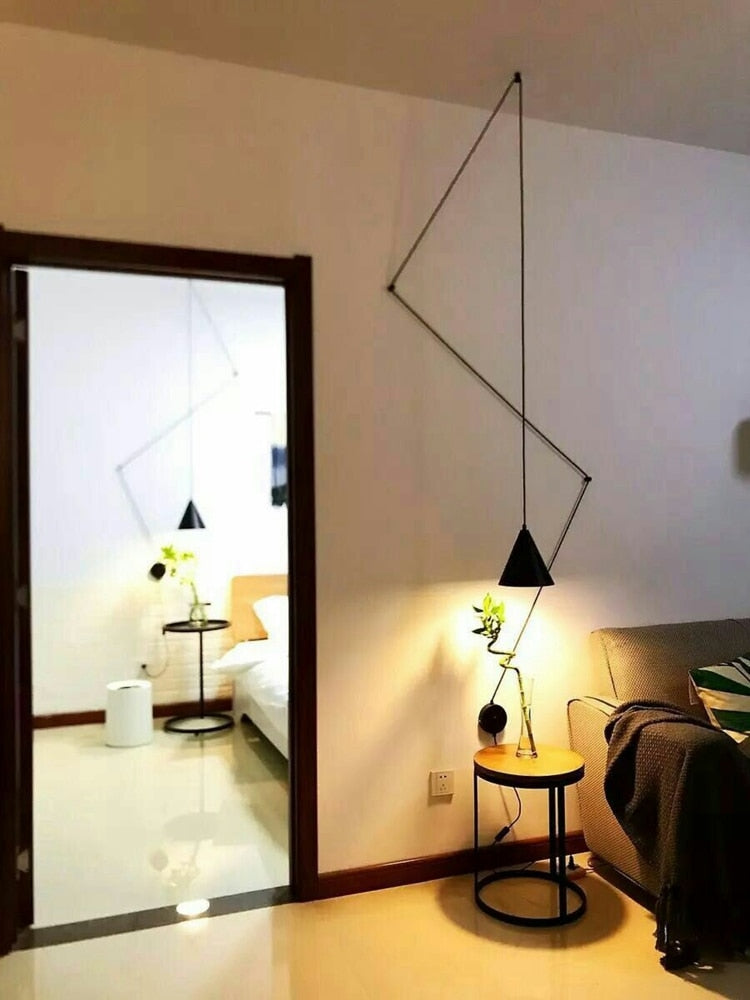 Modern Light Black Metal Long Wire Cone Shape Pendant Lamp Kitchen ...