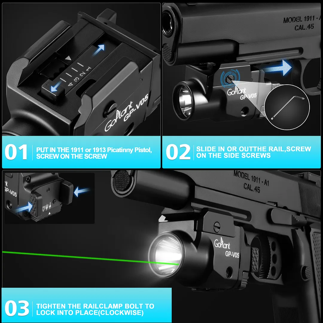 GOPLANT 1500 Lumens Compact Weapon Laser Light, Adjustable Rail-Mounted ...