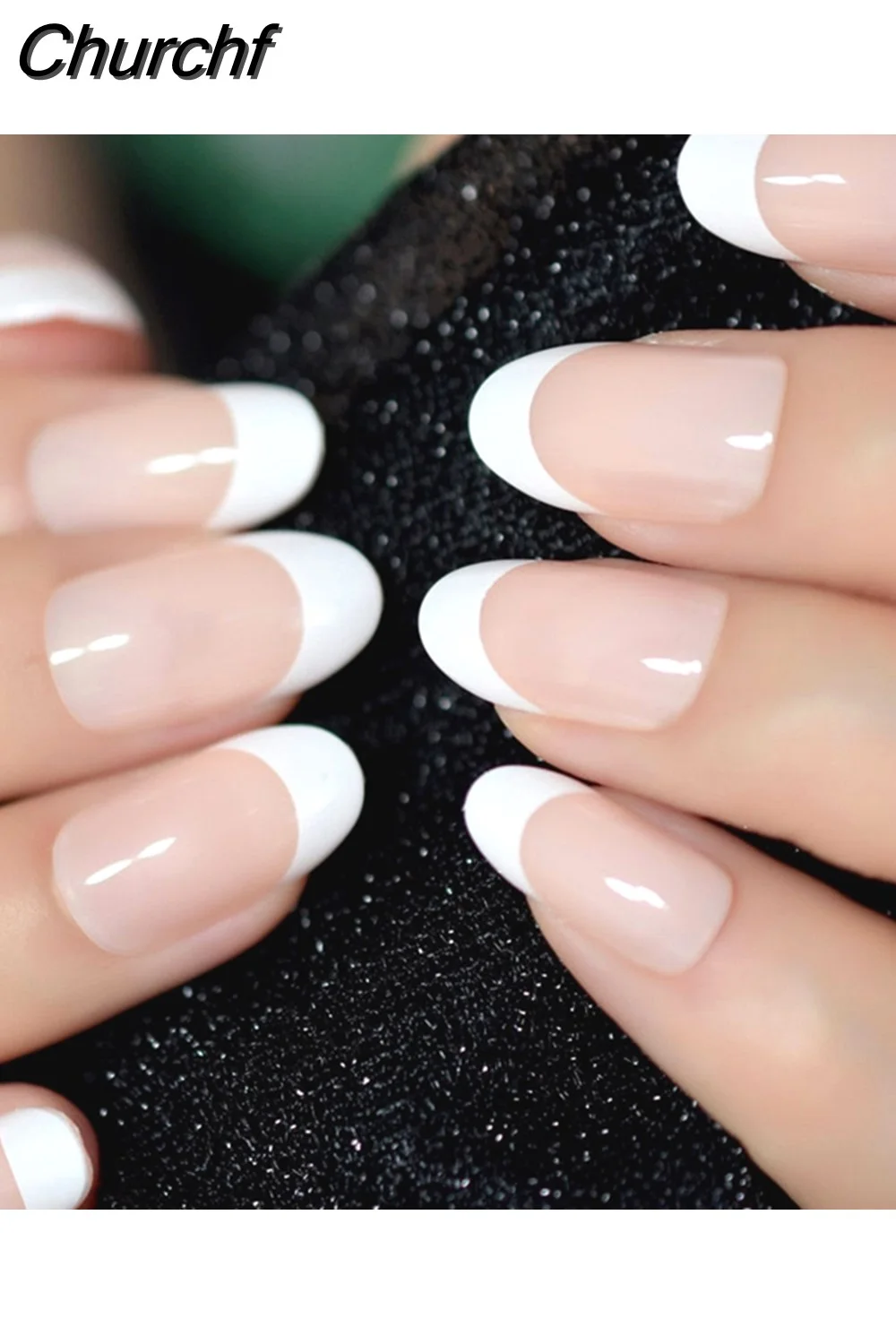 Churchf Acrylic French Nails Short Length Ombre Round French Tips ...