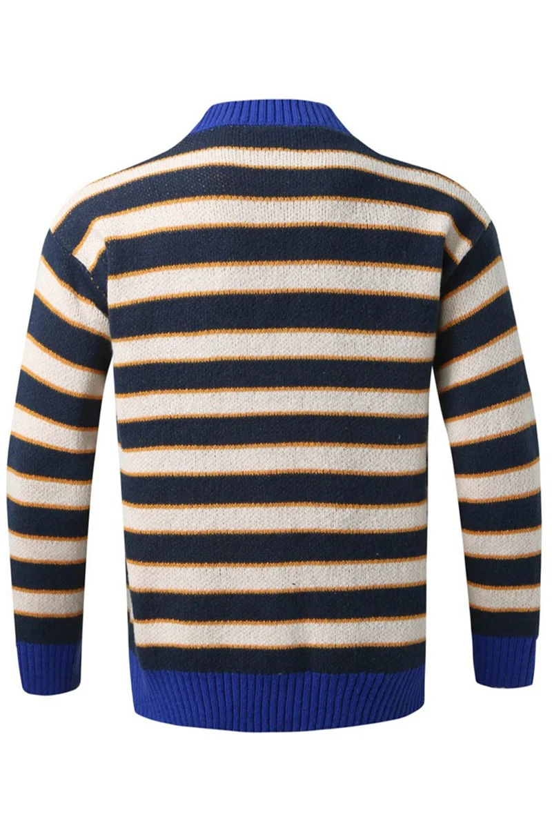 Men's Striped Colorblock Thick Knit Cardigan Sweater