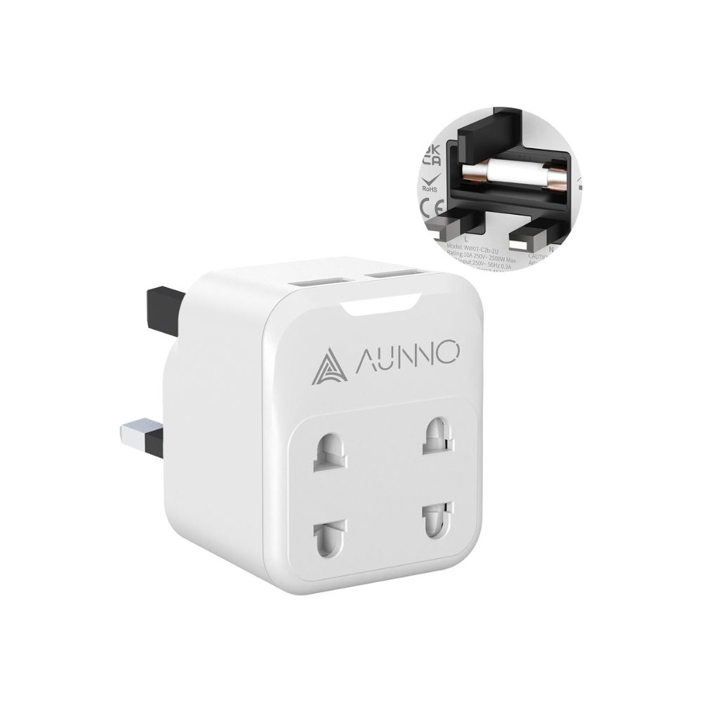 AUNNO Double Shaver Plug Adaptor UK with 2 USB Ports, 2500W 4 in 1 Plug ...