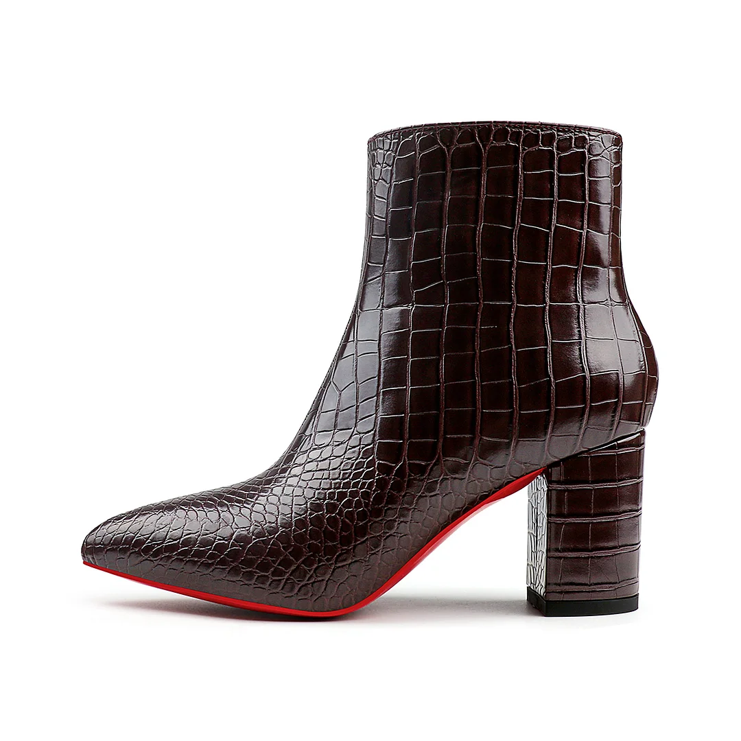 75mm Women's Pointed Toe Red Bottoms Boots Chunky Block Heel Ankle ...