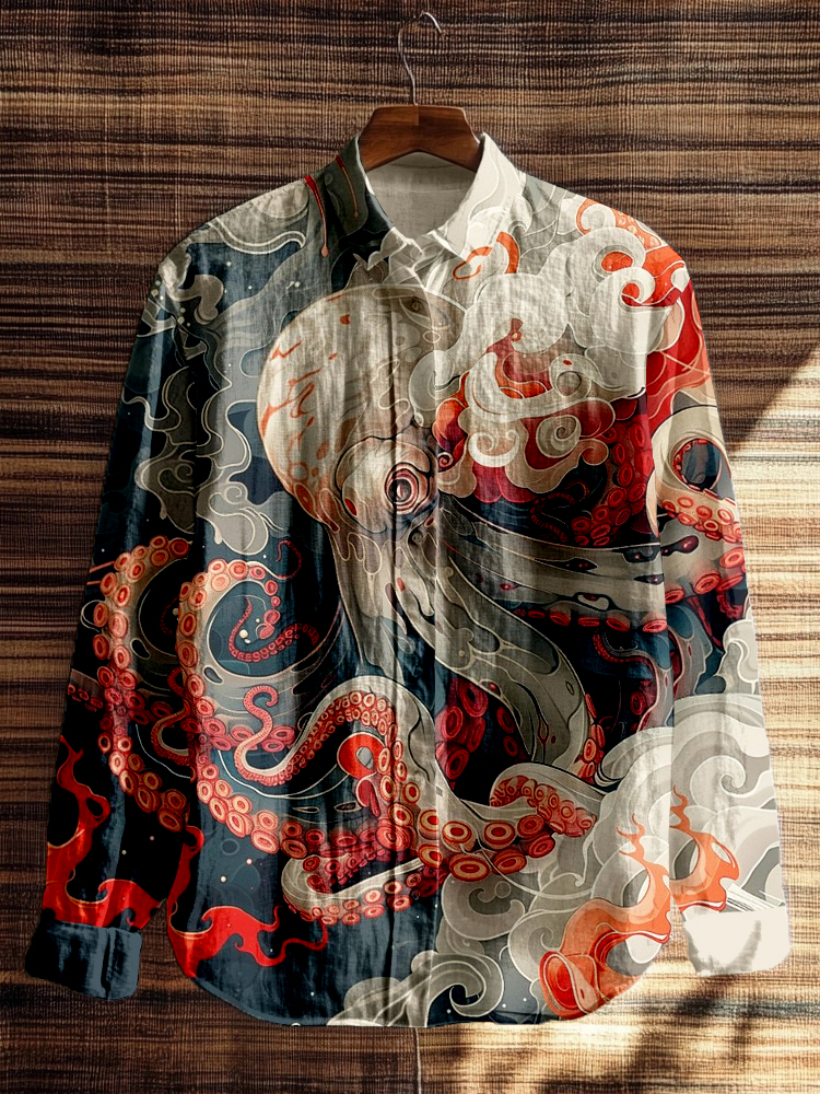 Japanese Style Octopus Art Pattern Cozy Blouse