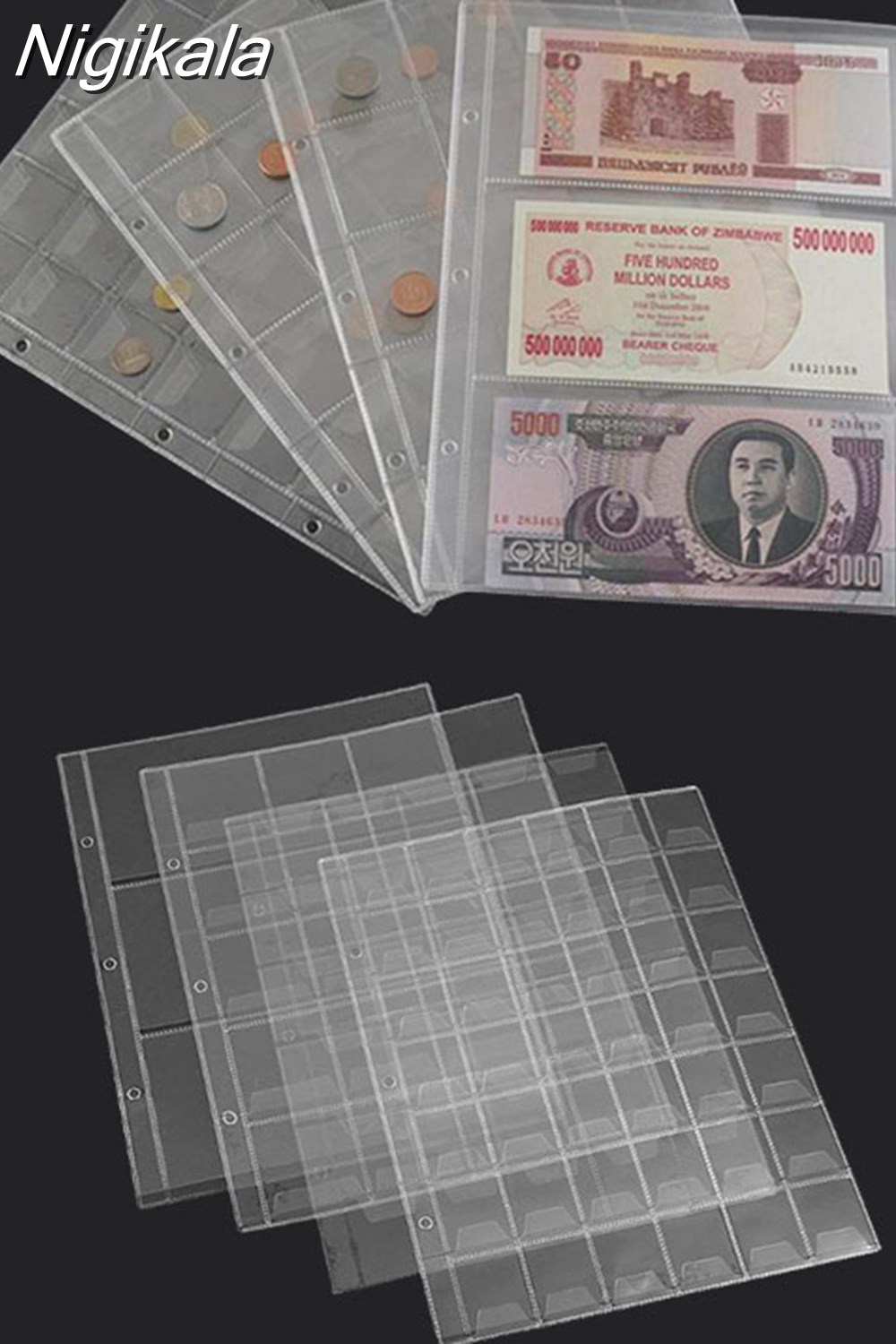 Nigikala Sets PVC Plastic Coin Holders Folder Pages Sheets For Storage ...