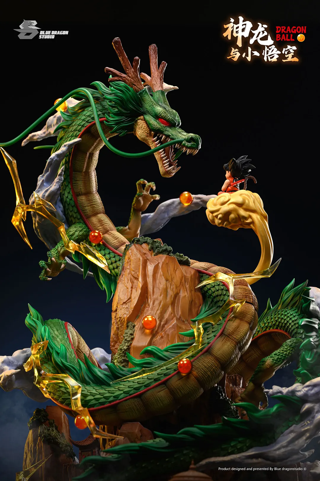 Shenron & Son Goku with LED - Dragon Ball Resin Statue - Blue Dragon ...
