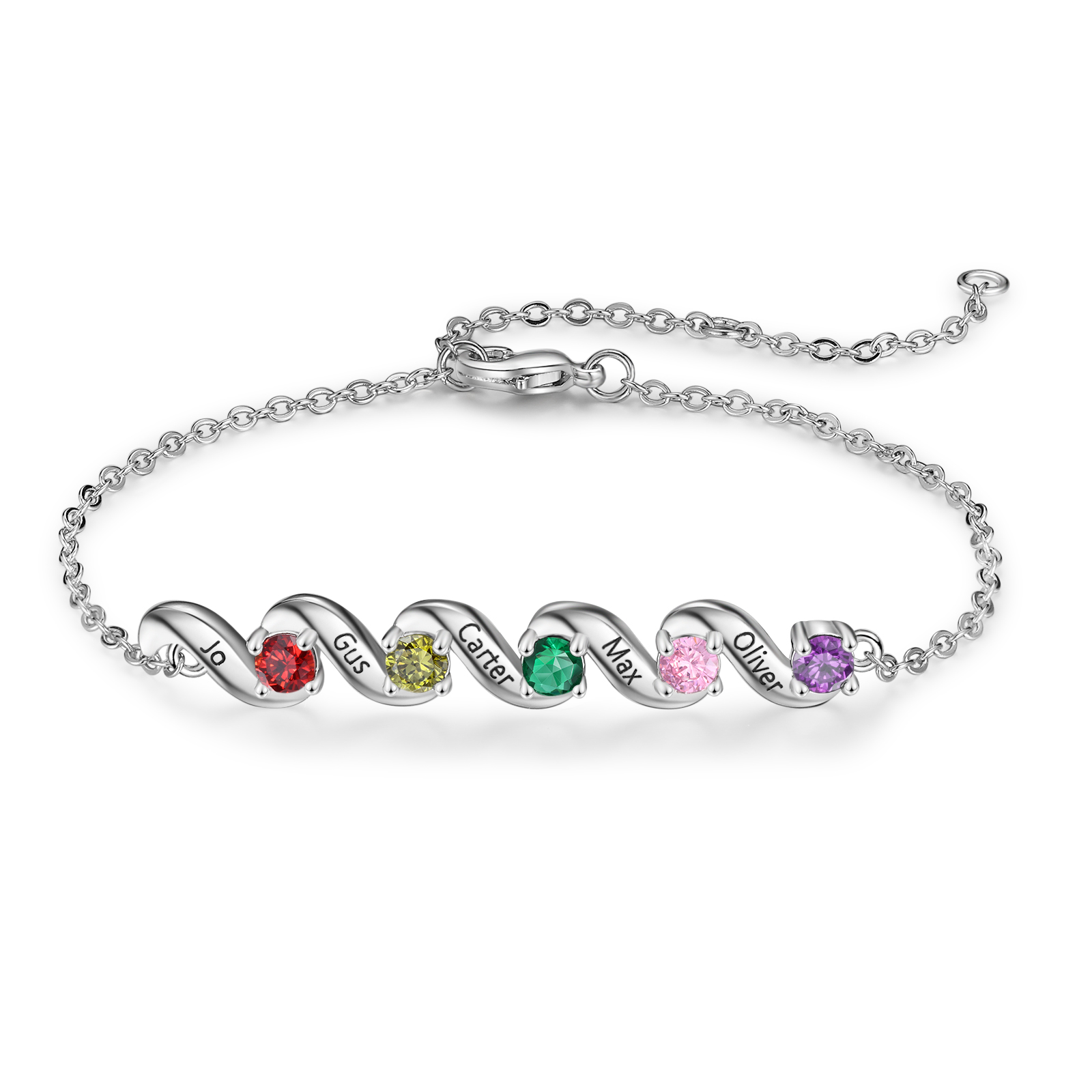 5 Names-Personalized Woman Bracelet With 5 Birthstones Custom Names ...