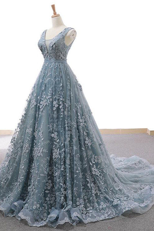 Daisda Elegant V-Neck Mermaid Sleeveless Evening Dress With Appliques