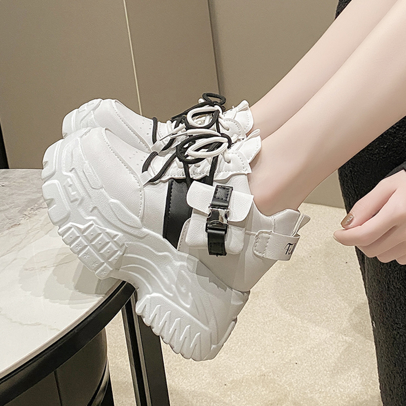 Qengg 2024 Spring Women Chunky Sneakers Lace Up Increase Height Shoes ...