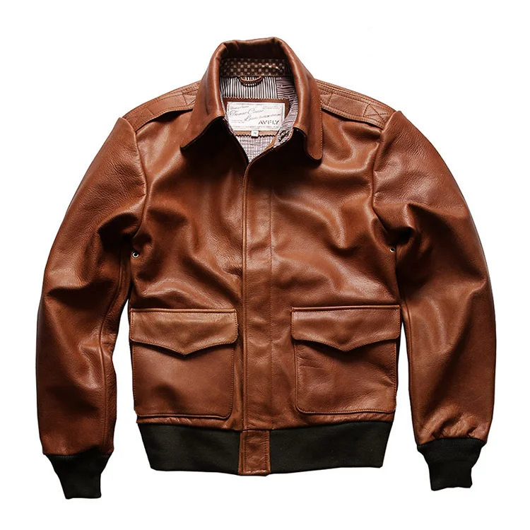 Casual Vintage A2 Aviation Leather Jacket for Men - Classic Collar ...