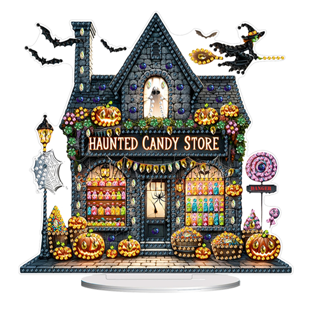 DIY Halloween Haunted House Acrylic Table Top Diamond Painting Ornament ...