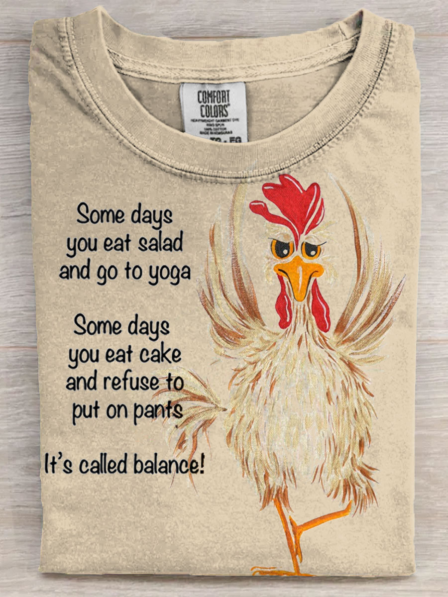 Funny Yoga Chicken Balance Art Print Casaul Short Sleeve T-shirt