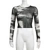 ABSTRACT PRINT LONG SLEEVE MESH TOP