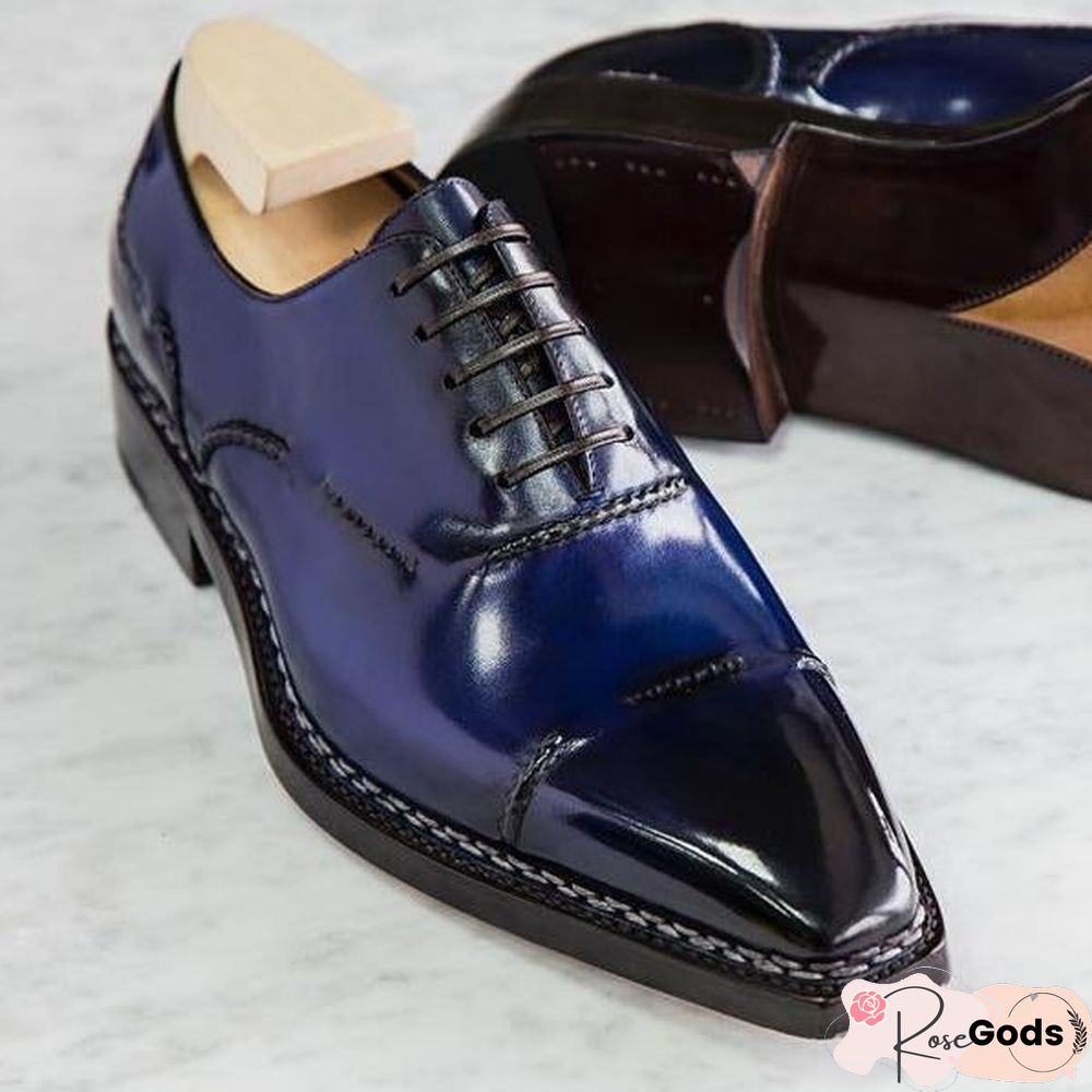 Gradient Color Effect Hand Painted Oxford Shoes Leather Shoes