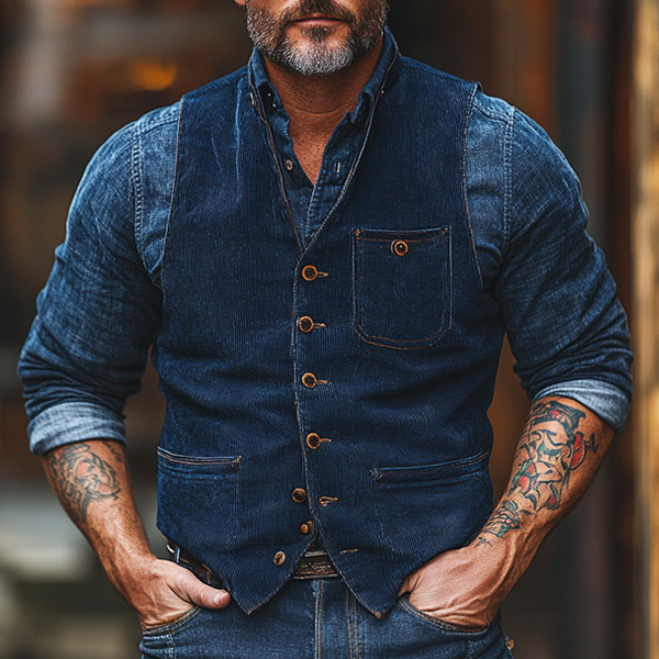 Men's Vintage Royal Blue Country Western Multi-Pocket Corduroy ...