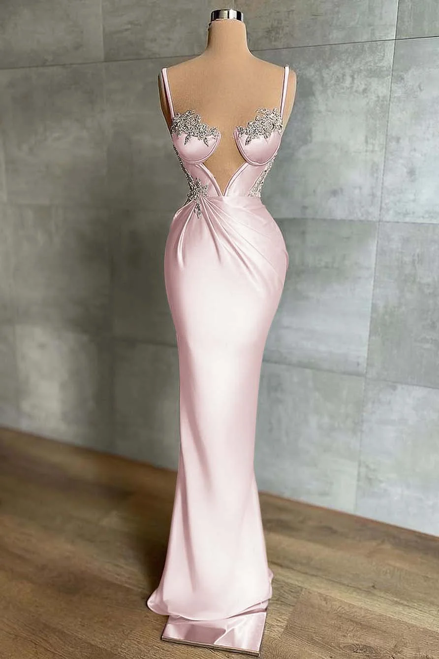 Daisda Pink Spaghetti-Strap Mermaid Prom Dress Sleeveless