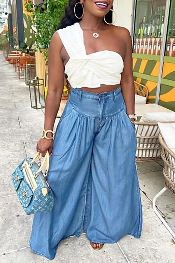 Casual Street Fashion High Rise Straight Wide Leg Jeans